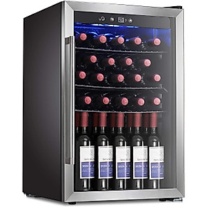 Antarctic Star Wine Cooler/Cabinet Refrigerator Fridge, 36 Bottle Freestanding Wine Chiller with Stainless Steel, Double-Layer Glass Door Touch Screen for Home Office/Bar,4.4Cu.Ft.