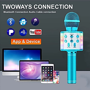 Voice Changing Karaoke Microphone for Kids Singing,5 in 1 Wireless Bluetooth Microphone with LED Lights Karaoke Machine Portable Mic Speaker Player Recorder for Home Party Birthday Gift