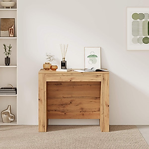 Mobili Fiver, Easy, Extendable Console Table with Extension Leaves Holder, 17,7(120,1) x35,4 in, Rustic Oak, for 4-12 People, Space-Saving Dining Table, Italian Furniture