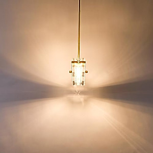 Untrammelife Gold K9 Crystal Pendant Light, 1 Light Modern LED Pendant Lights Kitchen Island, Adjustable Ceiling Hanging Pendant Light Fixtures for Dinning Room Bedroom, T8 LED Bulb Included