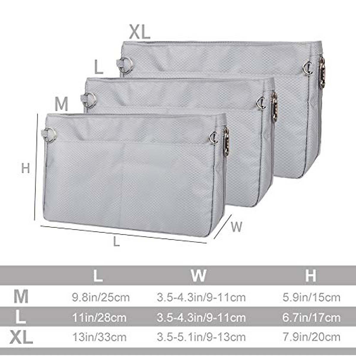 Vercord Expandable Nylon Handbag Purse Organizer Insert Liner Shaper Bag in Bag Beige Grey XLarge