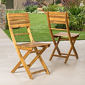 Christopher Knight Home Positano Outdoor Acacia Wood Foldable Dining Chairs, 2-Pcs Set, Natural Stained
