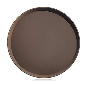 New Star Foodservice 25361 Restaurant Grade Non-Slip Tray, Plastic, Rubber Lined, Round (18-Inch, Brown)