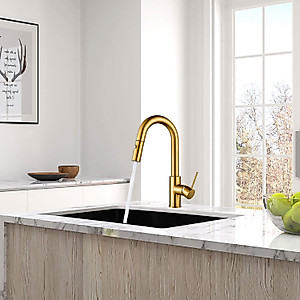 AguaStella AS59BG Brushed Gold Pull Down Bar Faucet and AS09BG Brushed Gold Stainless Steel Water Filter Faucet for Most Reverse Osmosis Units or Water Filtration System in Non-Air Gap Combination