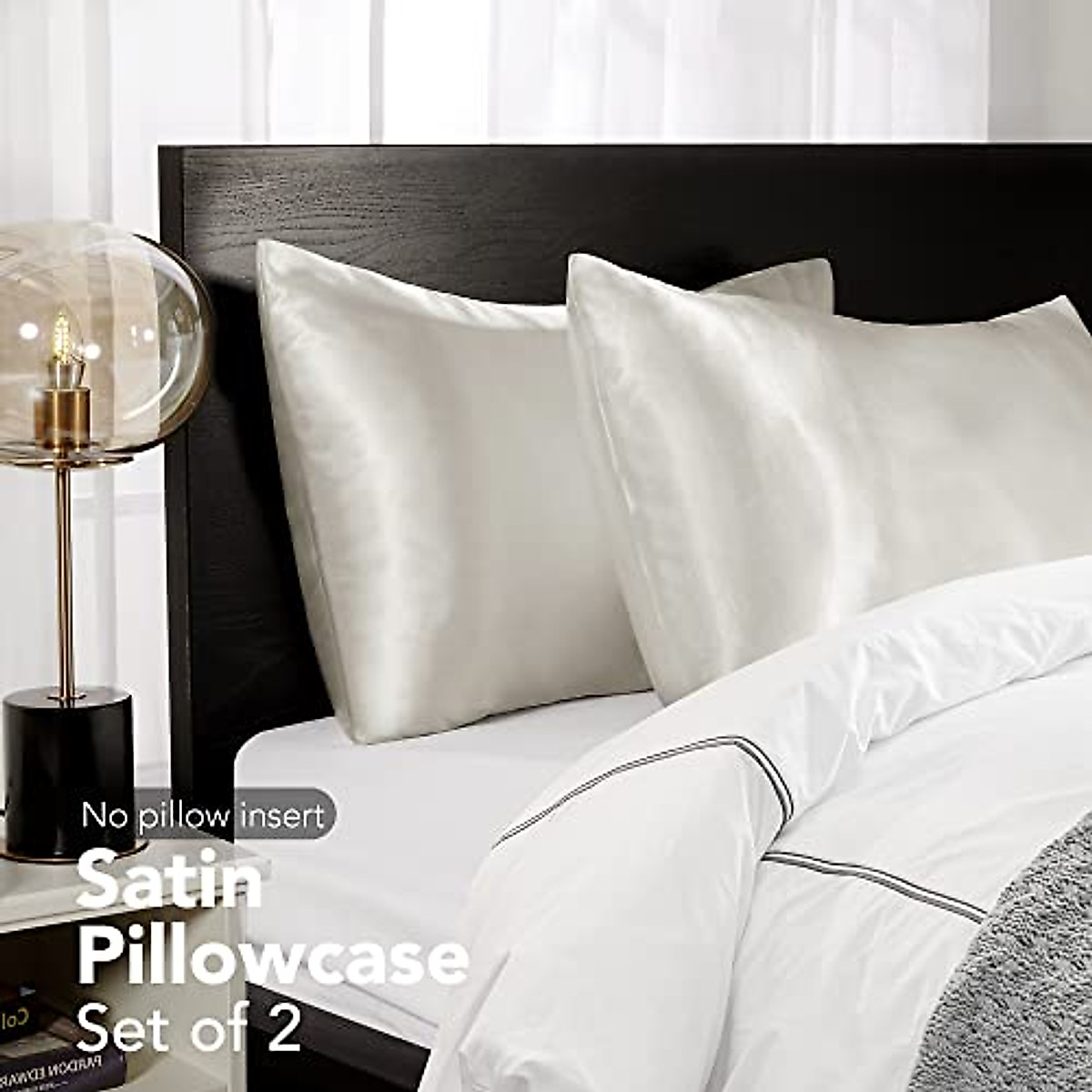 Deconovo Grey Silk Pillowcase Envelope Closure - Satin Pillowcase for Hair and Skin, King Size Set of 2, 20x40 Inch Pillow Protectors (Grey, 20x40 Inch, 2 Pack)