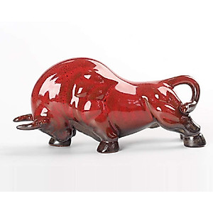 WEALTHCOMING Wall Street Bull Arts Statues,Exquisite Ceramic Fortune Bulls Figurines and Sculptures Home & Office Tabletop Decor (Unstoppable-Red)