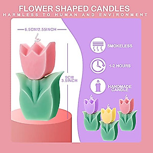 3 Pcs Flower Shaped Candles Tulip Candles Aesthetic Cool Candles Cute Candles Paraffin Wax Decorative Candle Room Decor Funky Scented Flower Candle for Gift Wedding Party Favors, Pink, Yellow, Purple