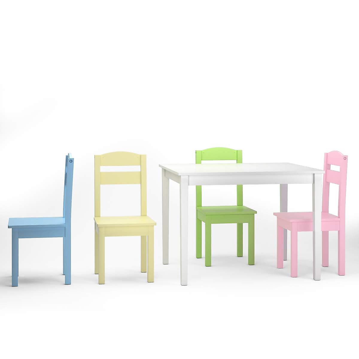 Nightcore Kids Wooden 4, Activity 2 to 6 Years, Toddler Game, Playroom Furniture, Picnic w/Chairs, Solid Wood 5 Piece Dining Table Set, White & Pastel