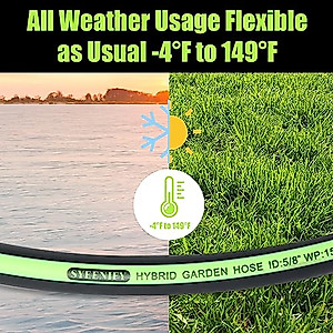 SYEENIFY Kink Free Garden Hose 25ft 5/8", Heavy Duty Hybrid Water Hose, Ultra Durable Flexible Rubber Hose with Sprayer Nozzle,Leakproof Yard Outdoor Hose with Brass Solid Connector