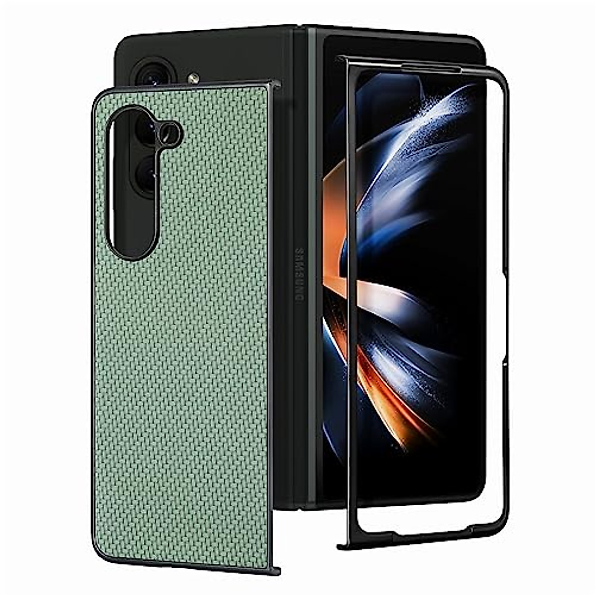 Phone Flip Case Carbon Fiber Cover Compatible with Samsung Galaxy Z Fold 5 Case PU Leather + Hard PC Shell Ultra Thin Slim Durable Protective Case Slim Case Compatible with Galaxy Z Fold 5 phone prote