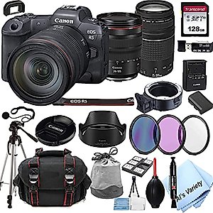 R5 Mirrorless Digital Camera with RF 24-105mm f/4L is USM Lens + 75-300mm F/4-5.6 III Lens + 128GB Memory + Case + Filters + Tripod (26pc Bundle) (Renewed)