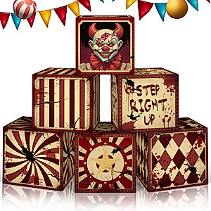 Sawowkuya 6 Pcs Halloween Creepy Carnival Decorations,Circus Clown Party Decoration Boxes for Carnival Circus Theme Horror Haunted House Party