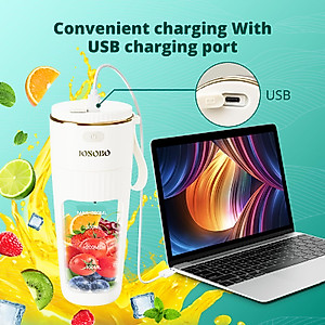 JOSOBO Portable Blender for Shakes and Smoothies, USB Rechargeable Personal Mini Travel Blender with Straw, Wireless Operation, Small Blender for Smoothies, Sauces, Juices, Protein Powder, Puree