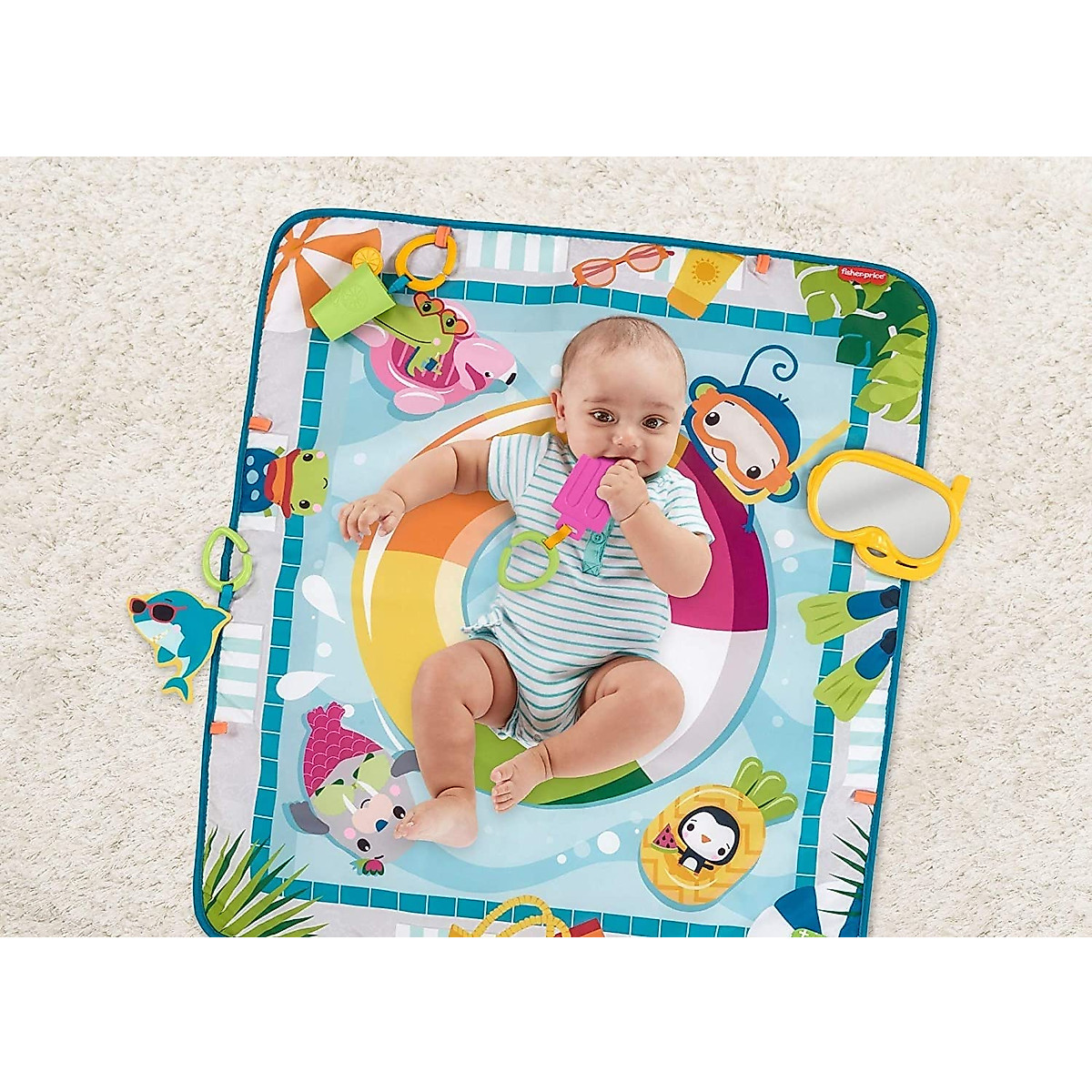 Fisher-Price Dive Right in Activity Mat, Pool-Themed playmat with 4 Toys for Newborn Baby