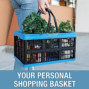 CleverMade 16L Collapsible Reusable Plastic Grocery Shopping Baskets; Small Foldable Storage Crates with Handles, 3 Pack, Tan