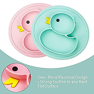 Baby Divided Plate Silicone 2 Set- Portable Non Slip Child Feeding Plate for Children Babies and Kids BPA Free Baby Dinner Plate Microwave Dishwasher Safe