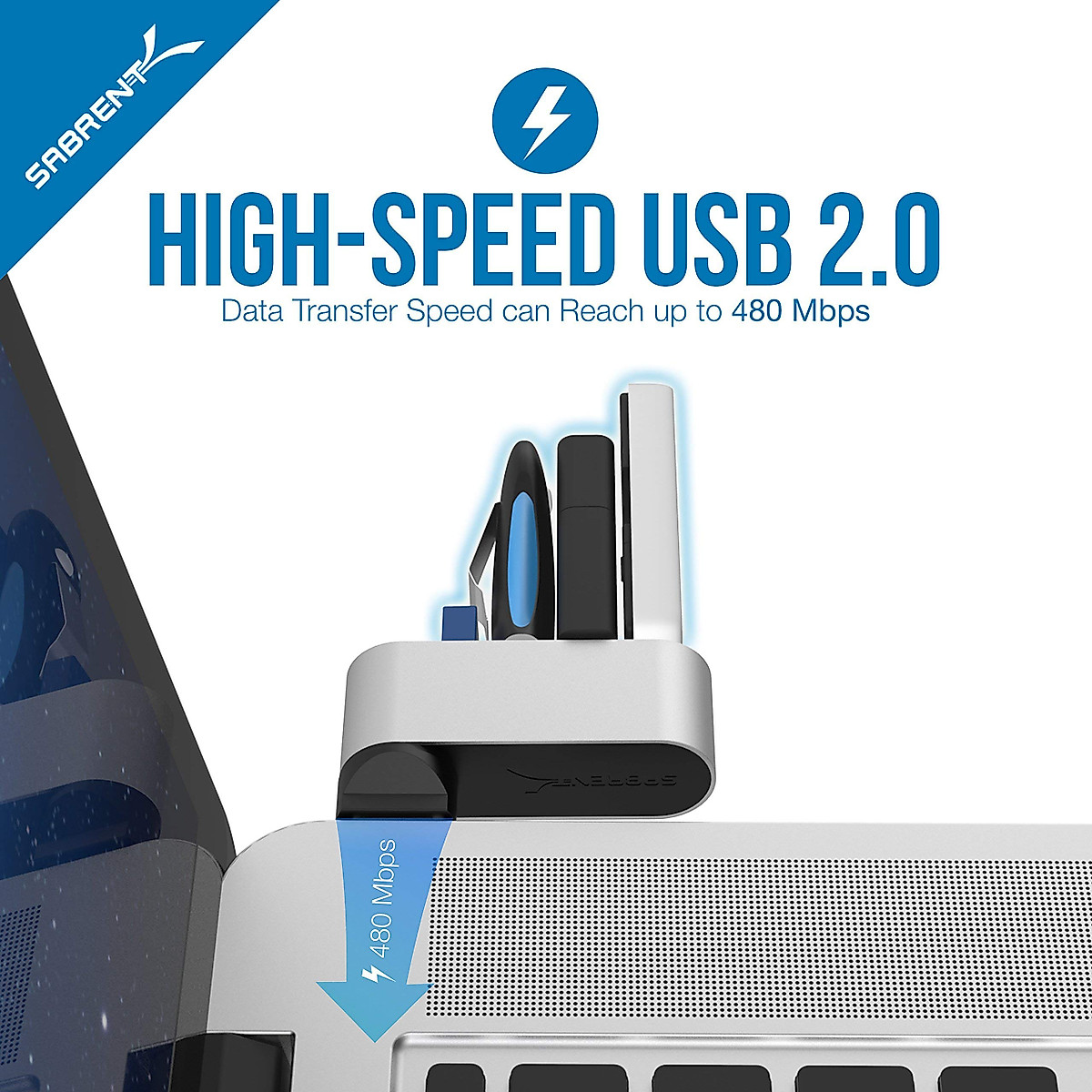 SABRENT Premium 4 Port Aluminum Mini USB 2.0 Hub + 22AWG 6 Feet USB 2.0 Extension Cable