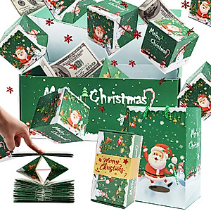 Surprise Gift Box Explosion for Money, Unique Folding Bouncing Red Envelope Gift Box with Confetti, Cash Explosion Luxury Gift Box for Birthday Anniversary Valentine Proposal (15 Bounces) (Green Christmas)