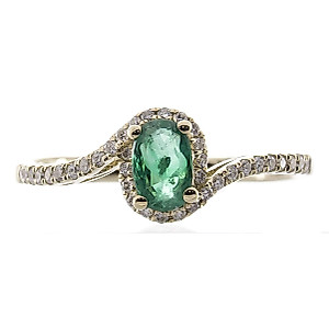 Gin & Grace 10K Yellow Gold Natural Emerald & Natural Diamond (I1,I2) Engagement Eternity Propose Promise Ring for Women