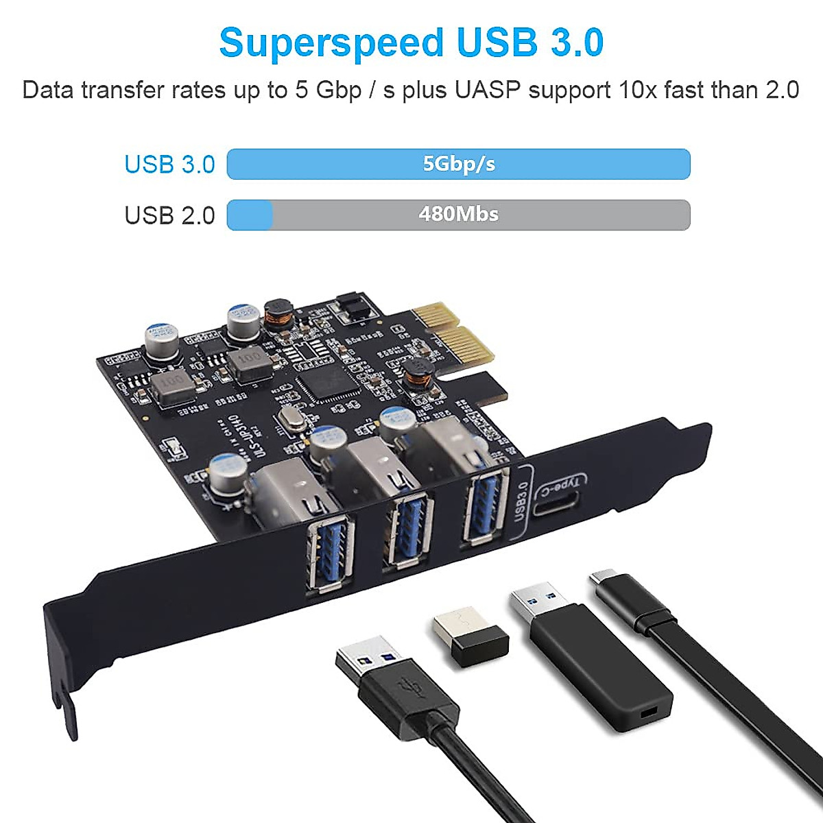 PCI-E to USB 3.0 4 Ports(1 X USB-C - 3 X USB-A) Expansion Card, PCI Express USB Add in Expansion Card, Internal USB3 Hub for Desktop PC Host Card Support Windows 10/8/7/XP and MAC OS 10.8.2 Above