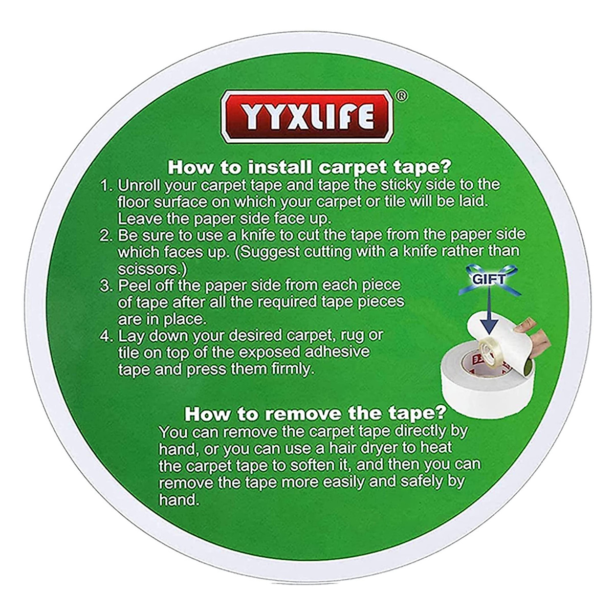 YYXLIFE Double Sided Carpet Tape for Area Rugs Carpet Adhesive Removable Multi-Purpose Rug Tape Cloth for Hardwood Floors, Carpets Heavy Duty Sticky Tape, 2 Inch x 10 Yards, White