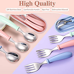 Toddler Utensils, Toddler Forks and Spoons,Stainless Steel Baby Utensils Baby Silverware Set with Storage Box for Safe Dining (3 Set with Case)