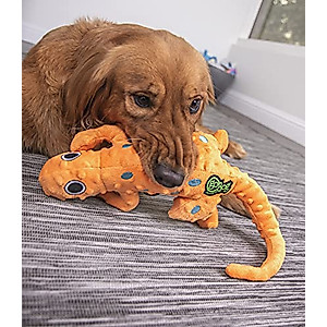 goDog Amphibianz Gecko Squeaky Plush Dog Toy, Chew Guard Technology - Orange, Large