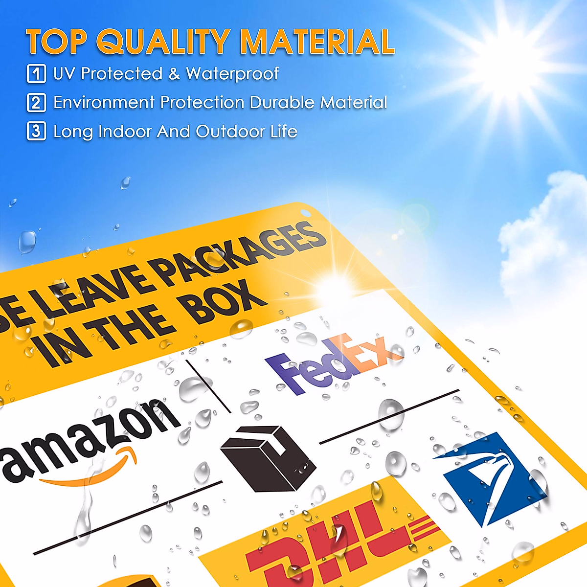 Package Delivery Sign Delivery Instructions Sign 2 Pack Leave Packages in The Box Sign,Two For One : 1 Pcs Super Tough PVC+1 Pcs Self Adhesive Vinyl, Rust-Free, Weather-Proof