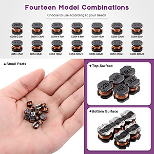 Swpeet 140Pcs 14 Values 2.2UH - 680UH CD54 Wire Wound SMD Power Inductor Assortment Kit, 5.8mm Chip Inductors - 2.2UH 3.3UH 4.7UH 6.8UH 10UH 22UH 33UH 47UH 68UH 100UH 220UH 330UH 470UH 680UH