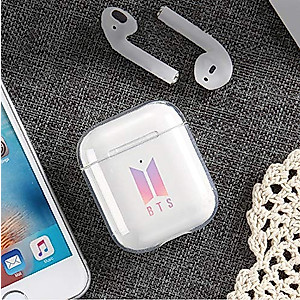 BTS Airpods Case Cute Clear Protective Cover Skin with Keychain for Girls BTS Merch Compatible with Apple Airpods 1&2
