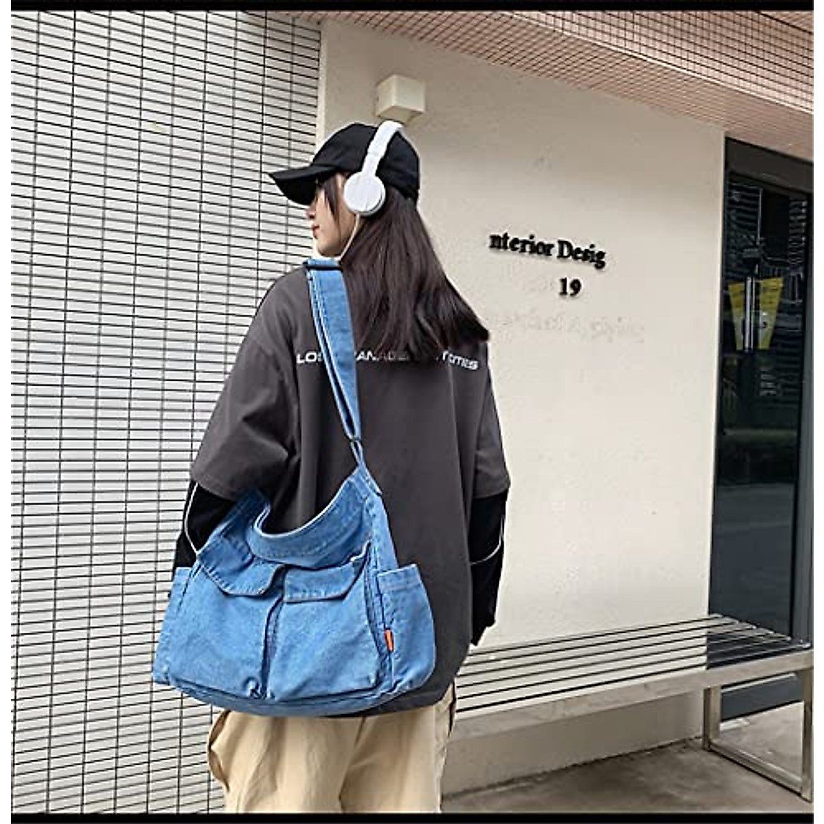 Denim Shoulder Bag Travel Tote for Women Hobo Tote Bag Casual Canvas Bag Retro Crossbody Bag Large Capacity Purse (Blue-A)