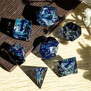 Glow in The Dark Winter Storm Sharp DND Dice Set with Leather Dice Box - for Dungeons and Dragons, D&D, Sharp Edge, D20 Polyhedral Resin Dice, Dungeons and Dragons Gifts, Accessories