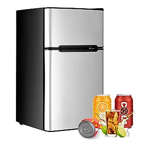 Toolsempire 3.2 Cu. FT Mini Fridge with Freezer, Dual Door Refrigerator with Adjustable Temperature & Removable Glass Shelves, Mini Fridge for Dorm, Office, Kitchen (Grey)