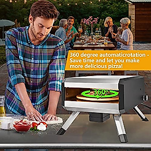 AOSION-Outdoor Gas Pizza Oven, Rotating Propane Pizza Grill Oven for Exterior Backyard Pizza Maker with 14" Pizza stone, Portable Pizza Ovens for Outside with Pizza Peel,Pia,Cutter,Gloves and thermometer.