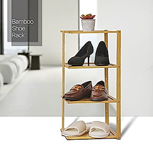 MoNiBloom Bamboo 4 Tier Narrow Shoe Rack Storage Space Saving Single Pairs Shoe Organizer for Small Spaces Corner Bedroom Hallway Entryway Balcony Patio for 6-10 Pairs, Natural