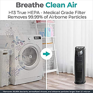 Alen T500 Air Purifier, Quiet Air Flow for Large Rooms, 500 SqFt, Portable Air Cleaner for Allergens, Dust, Pollen, Pet Dander, in Black