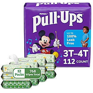 Pull-Ups Boys Training Pants & Wipes Bundle: Pull-Ups Training Pants for Boys Size 3T-4T, 112ct & Huggies Natural Care Sensitive Wipes, Unscented, 12 Packs (768 Wipes Total) (Packaging May Vary)