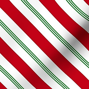 Spoonflower Fabric - Christmas Candy Cane Stripe Diagonal Stripes Green Red Whimsical Printed on Petal Signature Cotton Fabric Fat Quarter - Sewing Quilting Apparel Crafts Decor