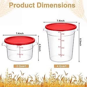 Wenqik 4 Pcs Food Storage Container with Lids Set Proof Dough Round Clear Commercial Containers with Scales and Handles for Bread Dough Rise Home Restaurant Food Storage 2 Qt 4 Qt (Red)