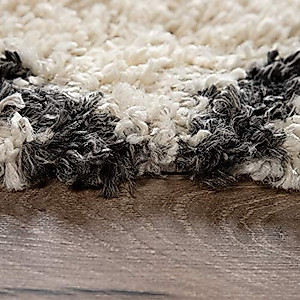 Boho Shag Rug in Cream with Modern Diamond Pattern, Scandinavian Design, Size:6'7" x 9'2"