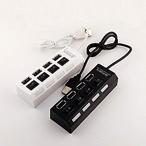 Lysee Data Cables - 1x USB 2.0 Hub 4-Port Speed Adapter for PC Laptop with Individual Power Switch White/Black - (Color: Black)