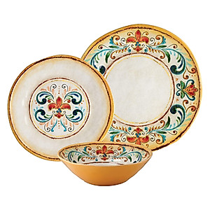 UPware 12-Piece Melamine Dinnerware Set, Includes Dinner Plates, Salad Plates, Bowls, Service for 4. (Tuscany)