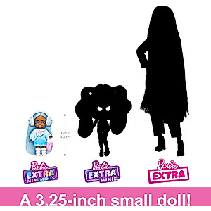 Barbie Extra Mini Minis Travel Doll with Blue Hair, Ombre Sweater Dress, Pastel Earmuffs, Snow Boots & Snow Accessories, 3.25-inch