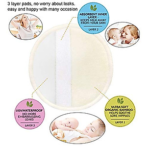 12pcs Bamboo Nursing Breast Pads with Laundry Bag - Contoured Leak-Proof Breastfeeding Nipple Pad for Maternity, Reusable Nipple Covers for Breast Feeding (Pastel Touch, 4.5 inch)