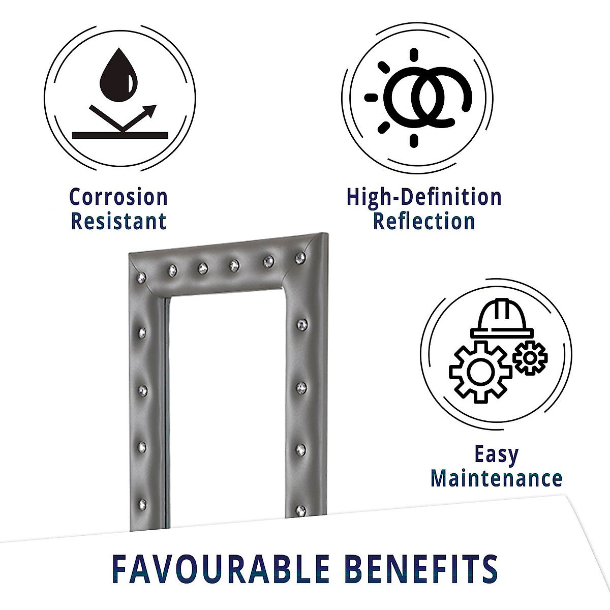 Crystal Tufted Floor Mirror Full Length, 63"LX22"W Wall Mirror Full Length, Standing Mirror Full Length, Full Length Wall Mirror With Faux Wood Frame, Full Length Mirrors for Bedroom - Gray