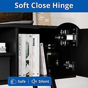 Cozy Castle TV Stand for 48 Inch TV, Mid Century Modern Entertainment Center with Storage Cabinet, TV Media Console for Living Room, Bedroom, Black