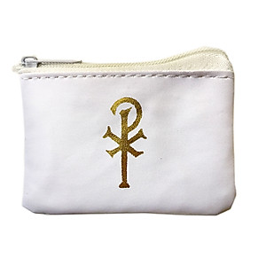 Catholic 6mm beads Woman or Girl Pink Pearl Rosary with White Vinyl Rosary Case with gold accent (Light Pink)