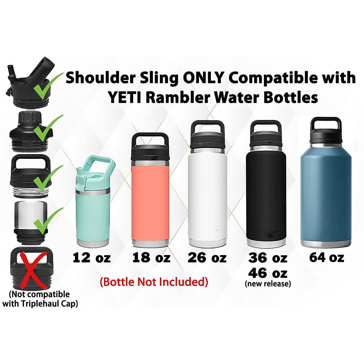 One MissionX Bottle Sling for YETI Rambler, Shoulder Strap Carrier for 64oz 46oz 36oz 26oz 18/12oz Water Bottles, Durable Accessories for Walking & Hiking (Black Camo, Rambler 12 18 26 36 46 64 oz)