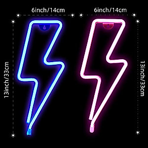 Neon Sign,Neon Signs for Bedroom,Neon Lights Signs for Wall Decor,LED Pink Blue Lightning Bolt Neon Signs,Neon Party Decorations,Bedroom,Living Room,Bar,Christmas Decor Supplies（2 Pack）