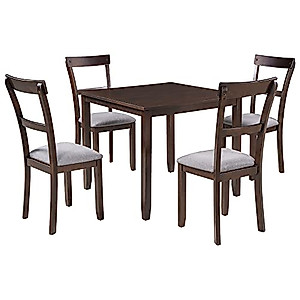 Merax 5-Piece Rectangular Wood Table Set with 4 Chairs for Kitchen and Dining Room, Walnut_1